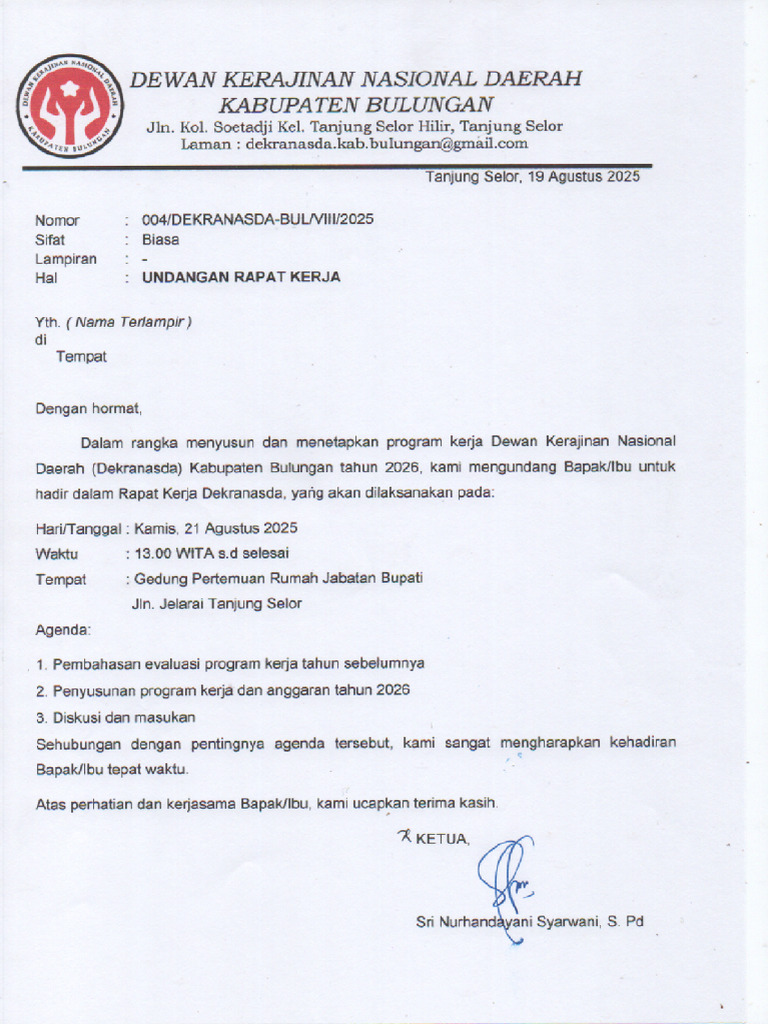 Undangan Raker Dekranasda | PDF