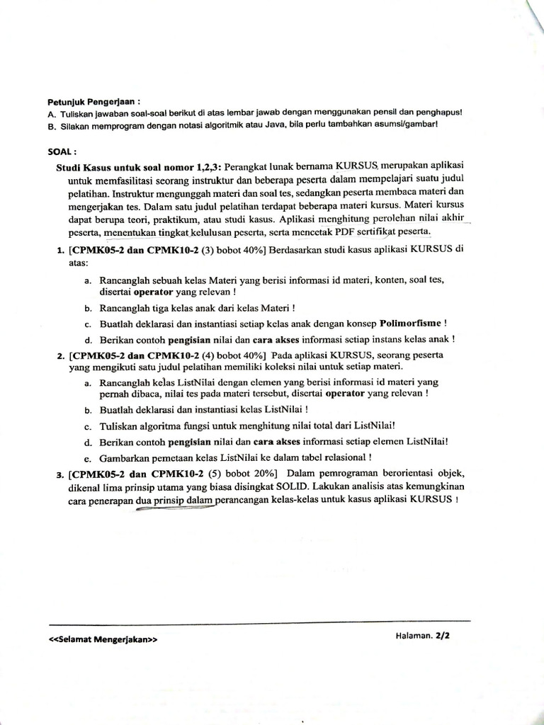 Soal Uas Pbo 2022 - 2023 | PDF