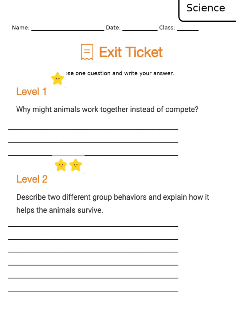 Animal Group Behaviour Exit Ticket | PDF