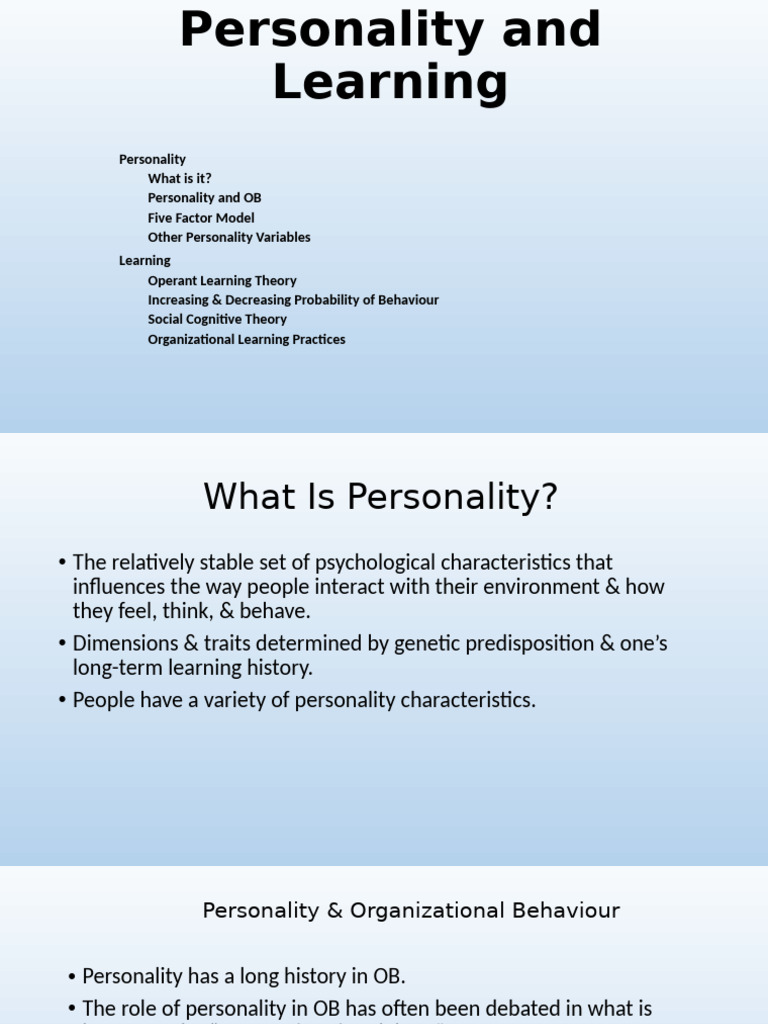 Chapter+2+ +Personality+and+Learning | PDF | Reinforcement | Behavior