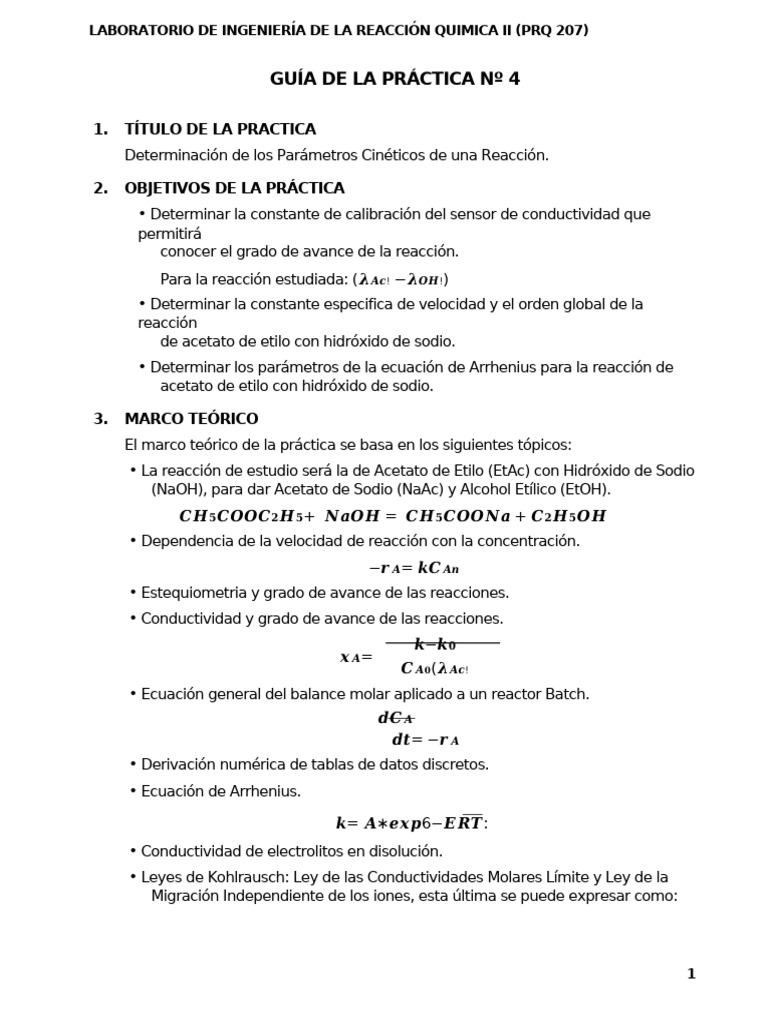 Parámetros Cinéticos de Reacción Química | PDF | Velocidad de reacción ...