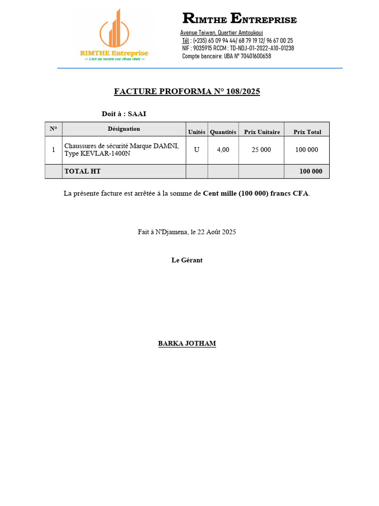 Facture Proforma N° 108/2025 | PDF