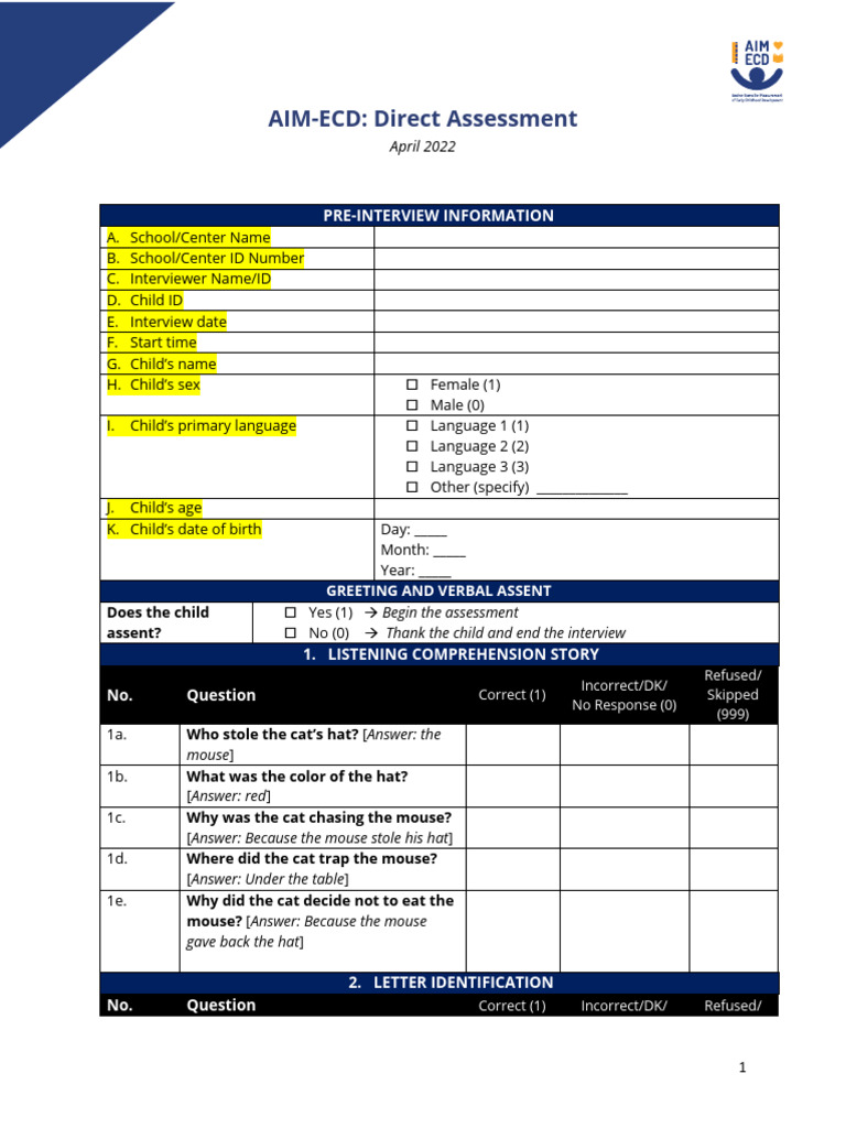 AIM-ECD Direct Assessment Guide | PDF