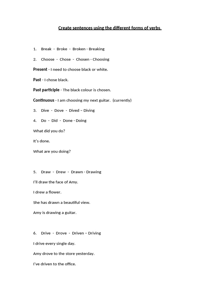 Different Forms of Verbs - Exercise | PDF