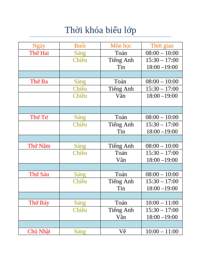 Thoi Khoa Bieu Lop 7 Toan Tieng Anh | PDF