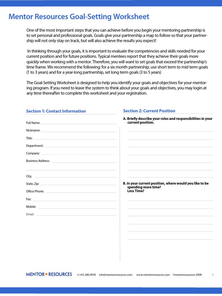 MR Goal Setting Worksheet | PDF | Goal Setting | Mentorship