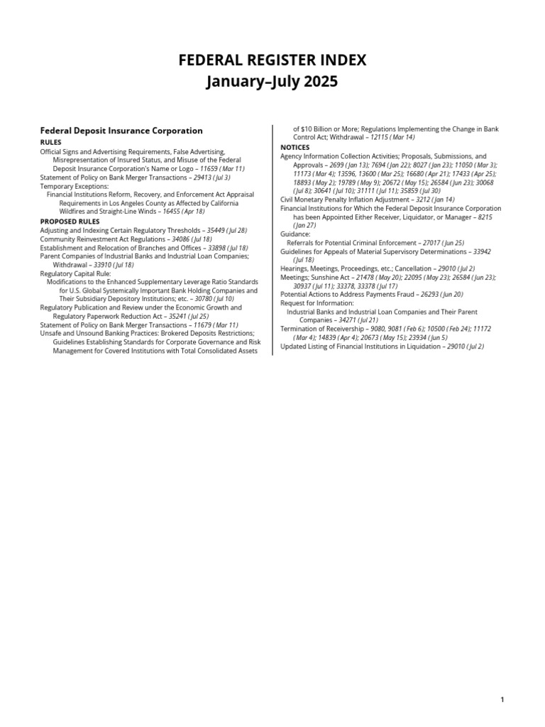FDIC Rules and Notices Index 2025 | PDF | Banks | Business