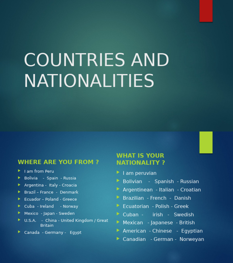 Countries and Nationalities | PDF