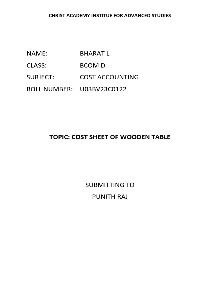 Cost Sheet | PDF