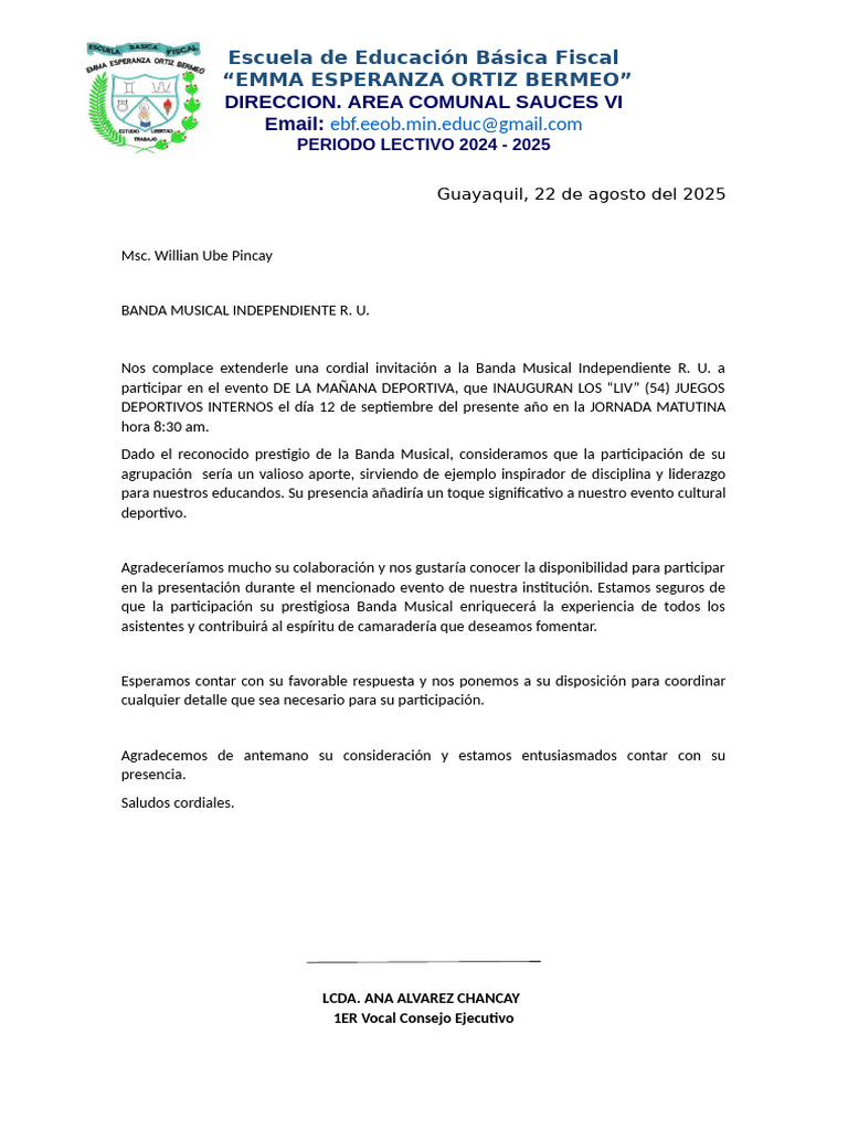 Invitación a Banda Musical para Evento Deportivo | PDF