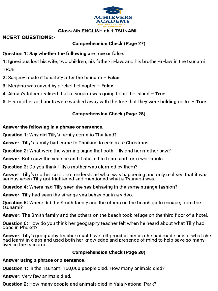 Class 8th English Ch1 Tsunami | PDF | Tsunami