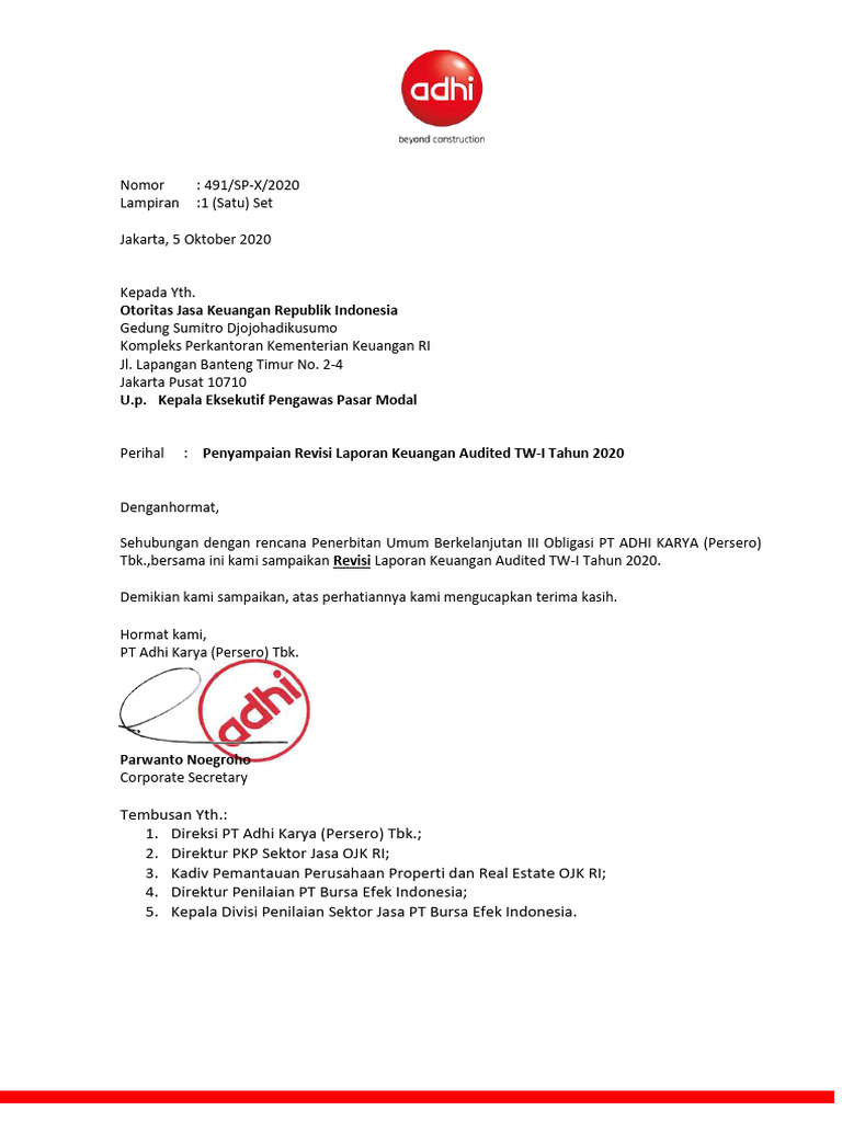 Surat ADHI-LK Maret 2020 (Audited) | PDF