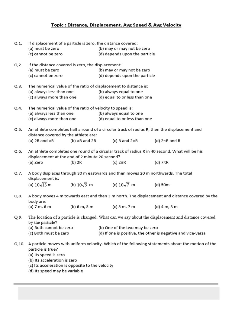 Distance, Displacement, Speed & Velocity Quiz | PDF | Acceleration ...