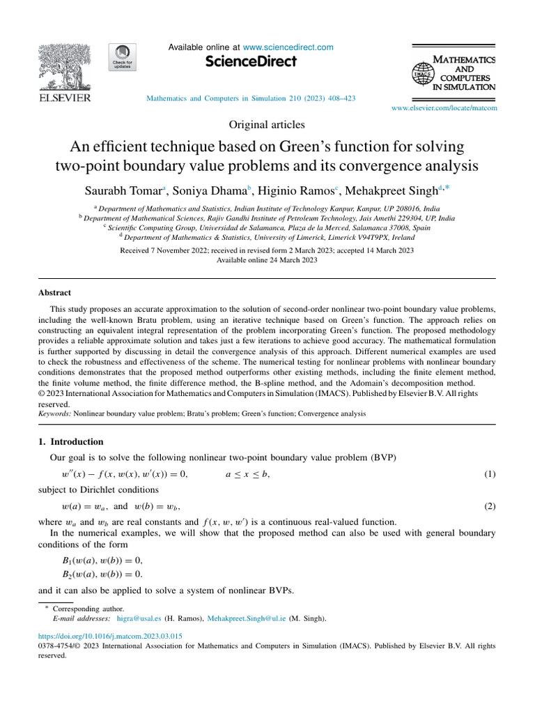 An Ef Cient Technique Based On Green's Function For Solving Two-Point Boundary Value Problems ...