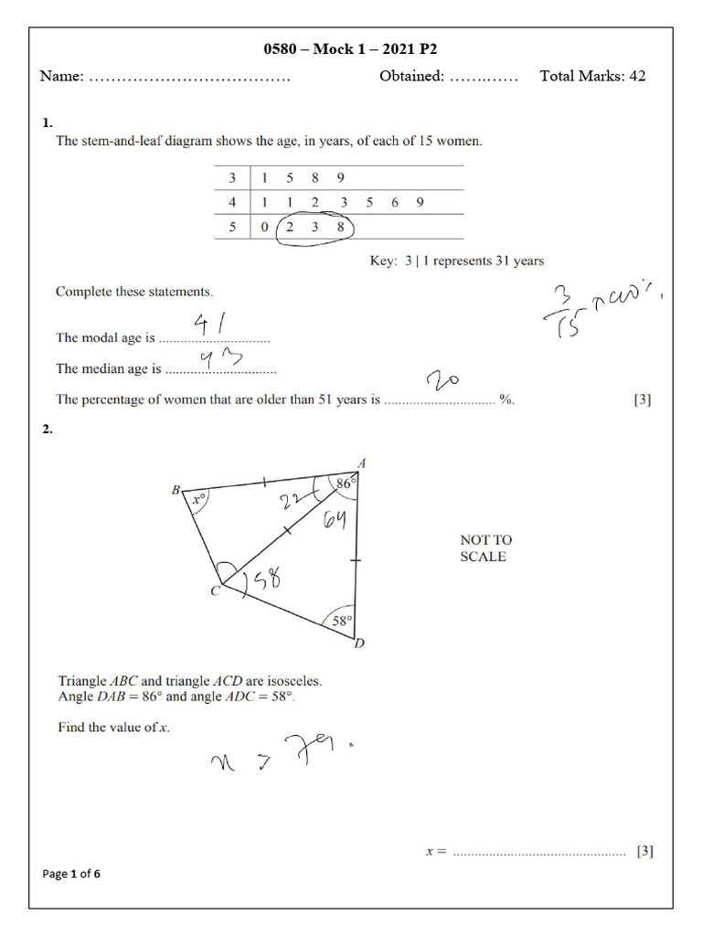 Name: . Obtained: . Total Marks: 42: 0580 - Mock 1 - 2021 P2 | PDF