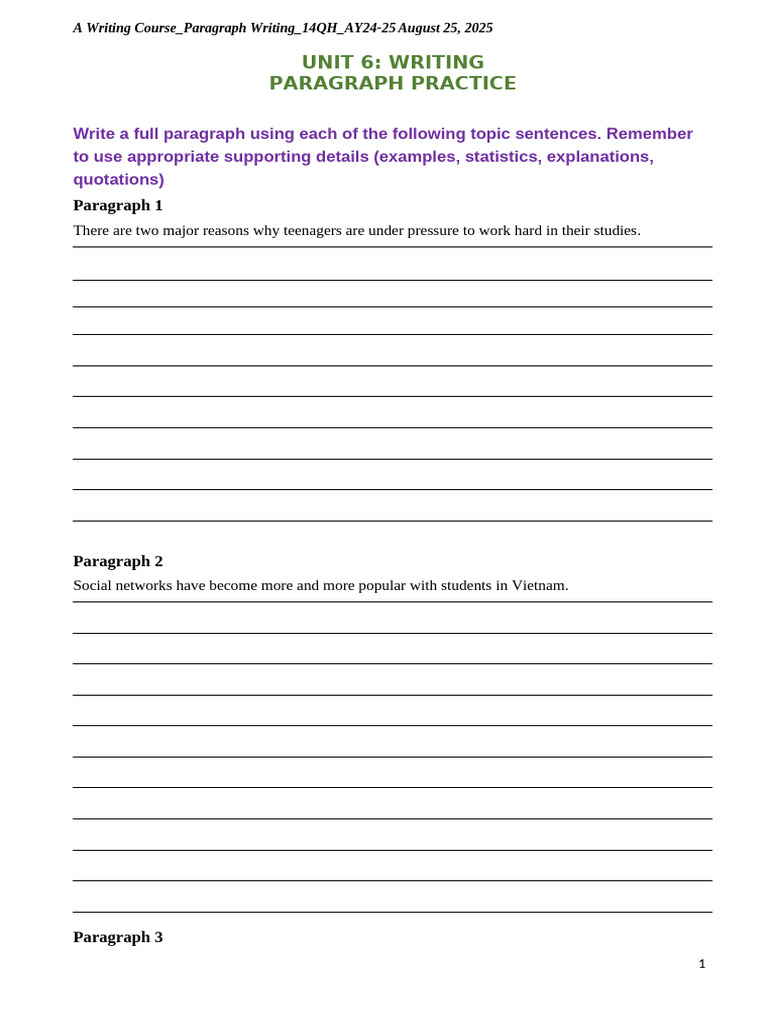 Unit 6: Paragraph Writing Practice | PDF