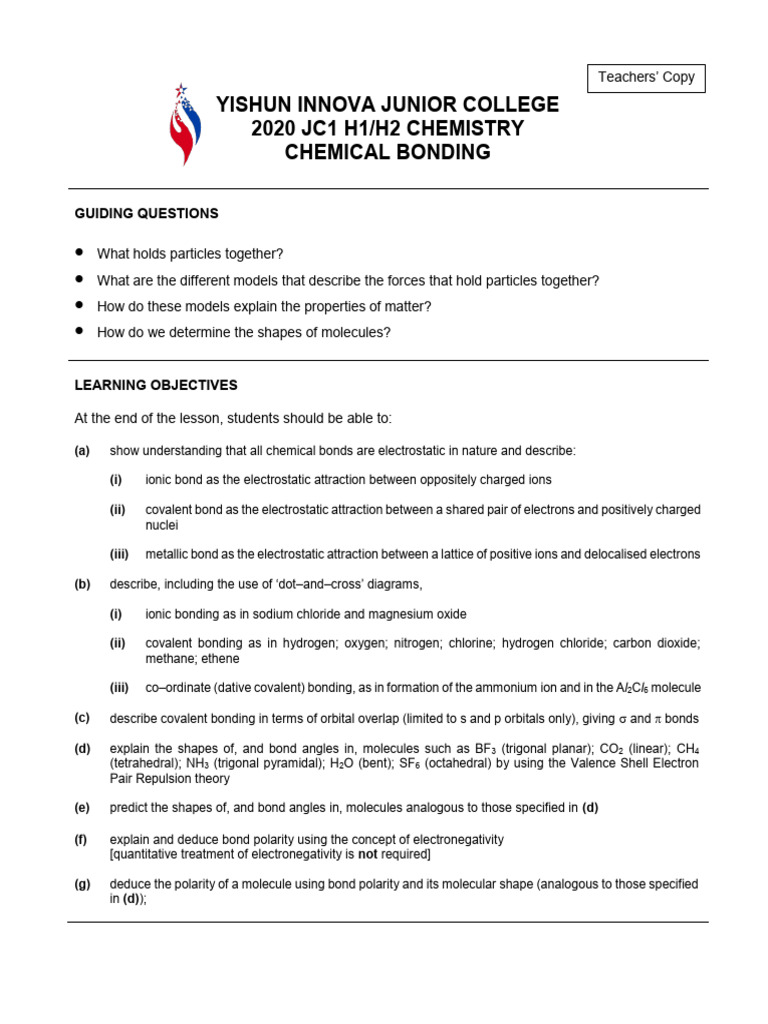 Understanding Chemical Bonding Concepts | PDF | Chemical Bond | Ionic ...