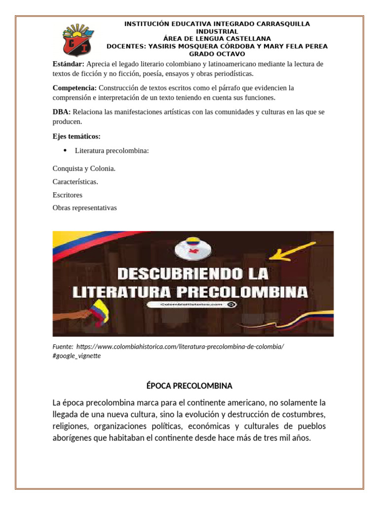 Literatura Precolombina en Colombia | PDF | Era precolombina | Américas