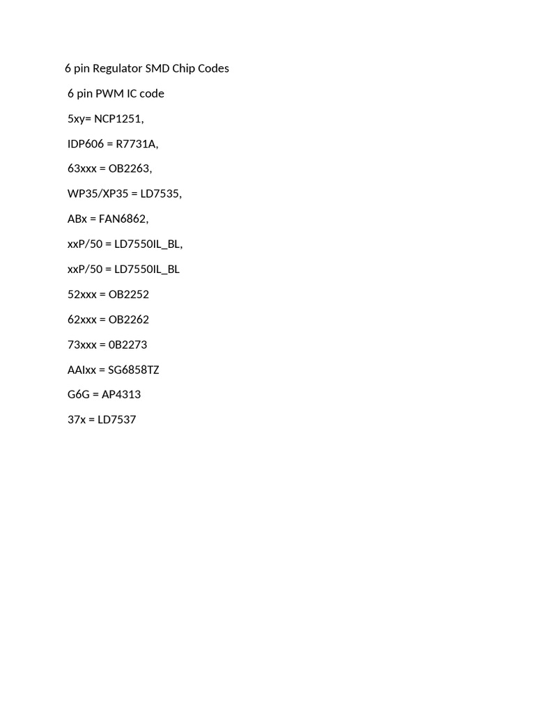 6 Pin Regulator SMD Chip Codes | PDF