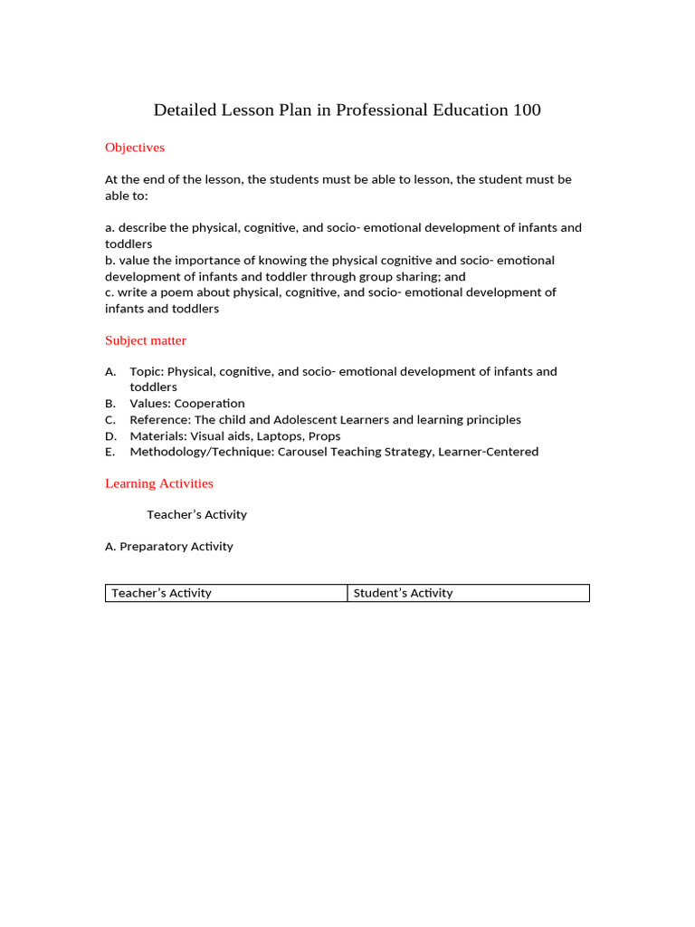Lesson Plan: Infant Development Insights | PDF | Prenatal Development ...
