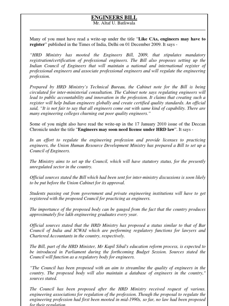 Engineers Bill | PDF | Engineer | Profession