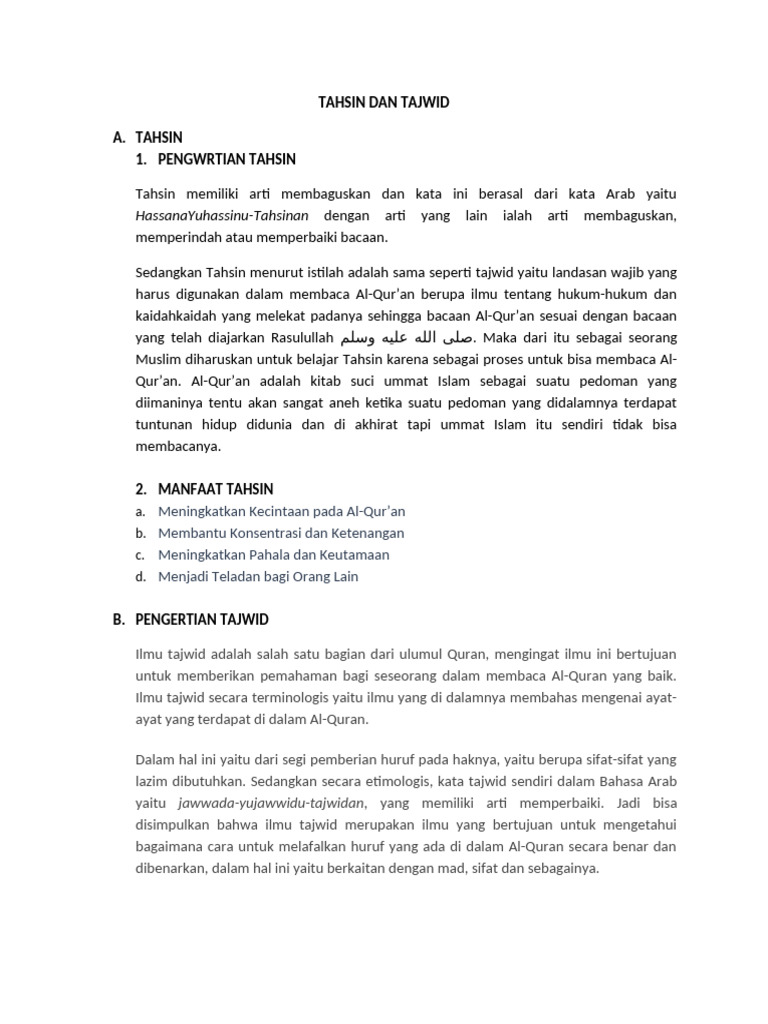 Panduan Tahsin dan Tajwid Al-Qur'an | PDF