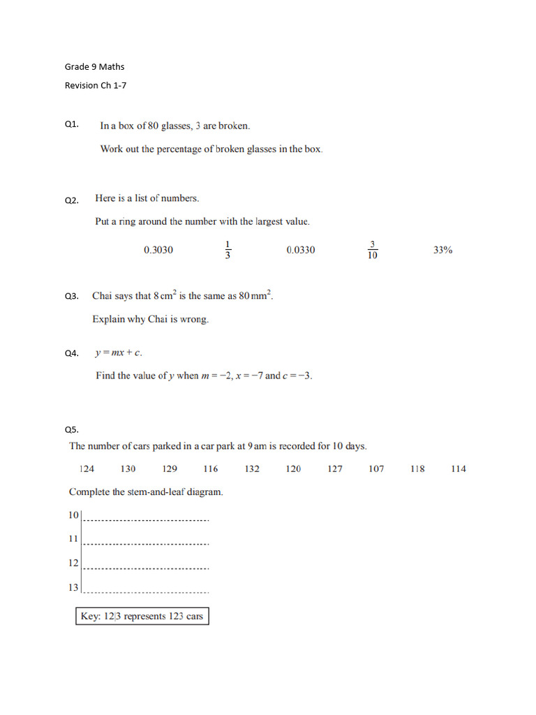 Grade 9 Maths Rev2 CH 1-7 | PDF