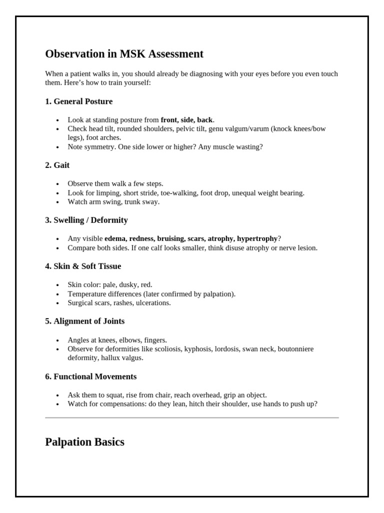 Observation in MSK Assessment | PDF