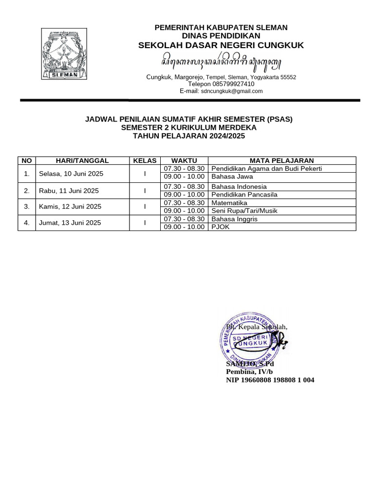 Jadwal Penilaian Sumatif Akhir Semester | PDF