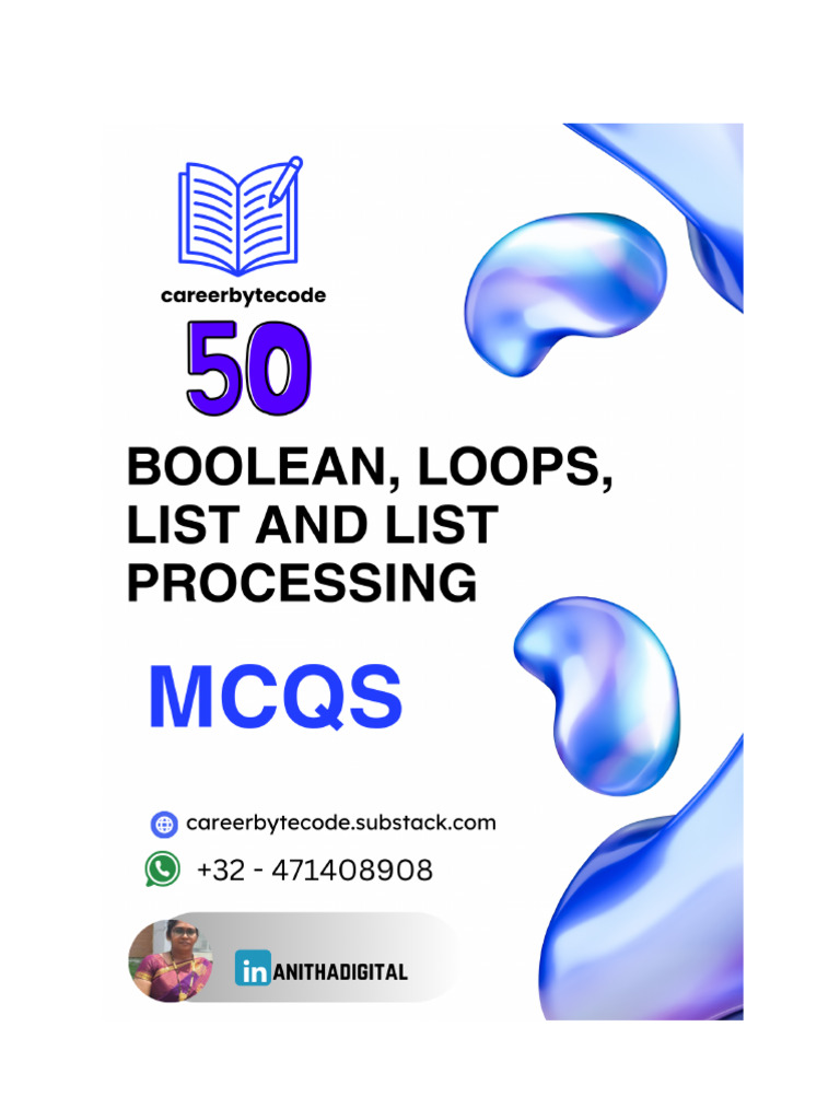 50 Python Boolean, List MCQS | PDF | Boolean Data Type | Control Flow