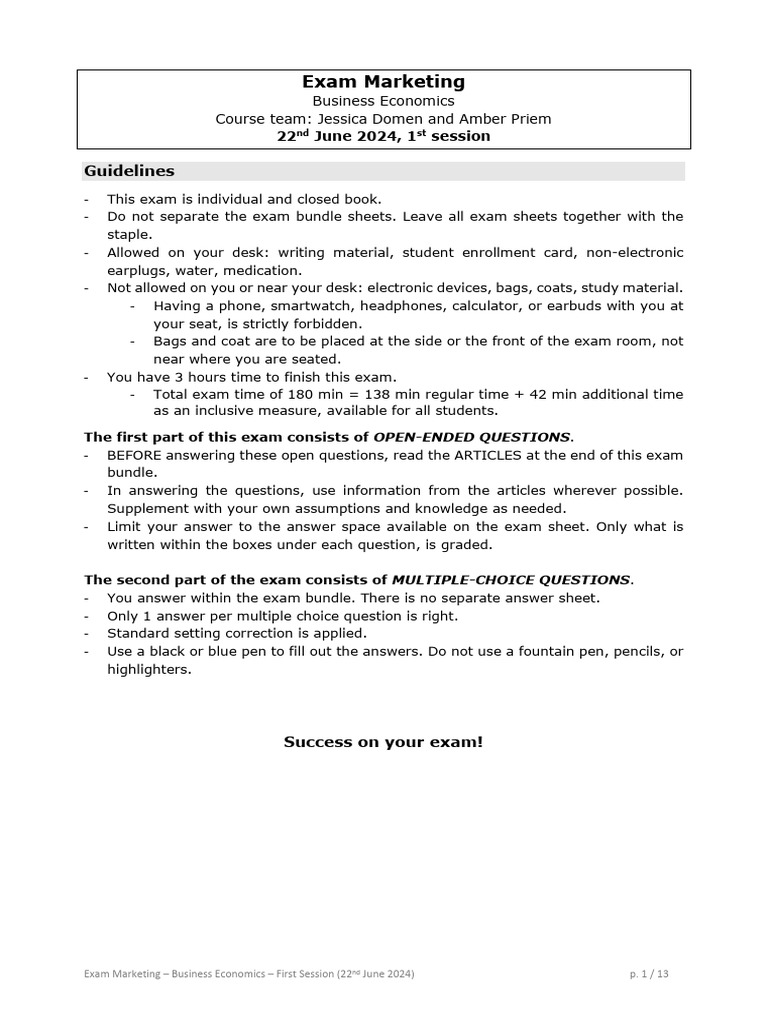 Exam Guidelines for Marketing Economics 2024 | PDF | Ford Motor Company ...