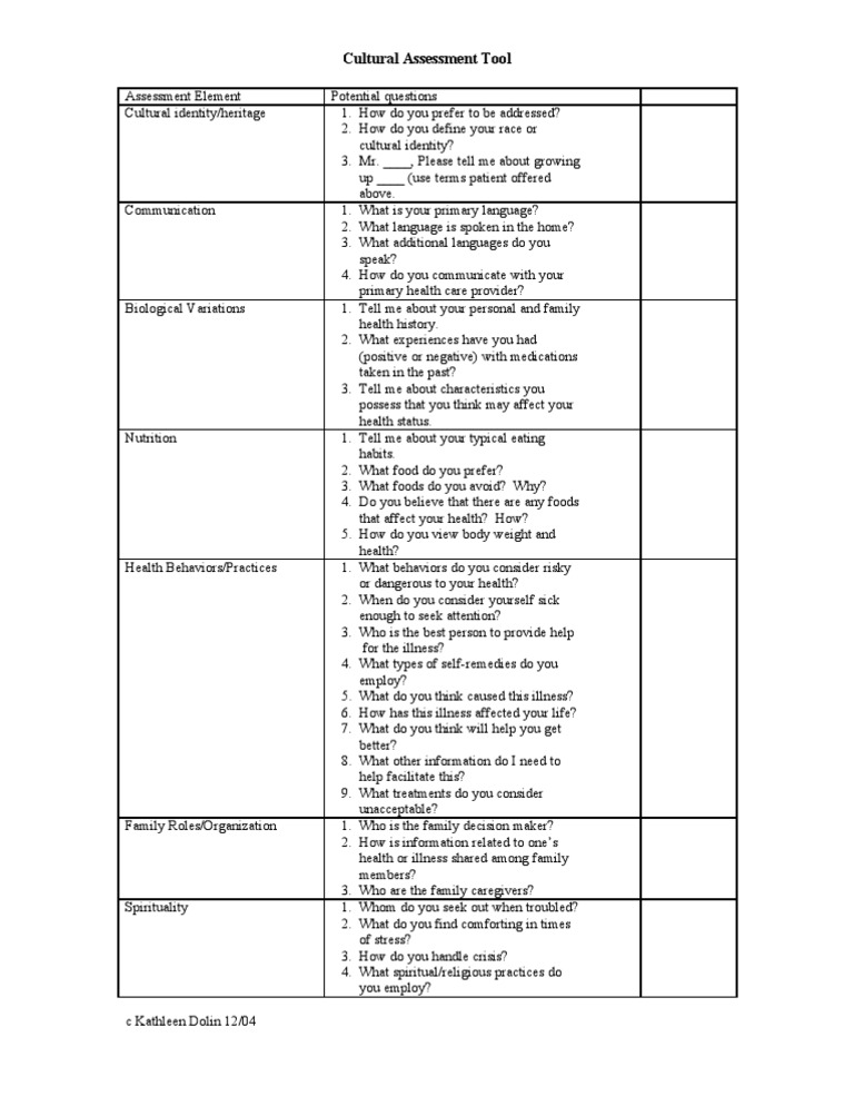 Cultural Assessment Tool | PDF