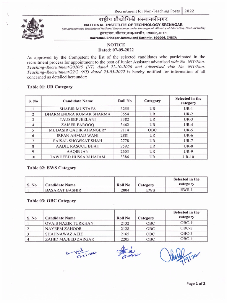 Notice Selection LIst | PDF