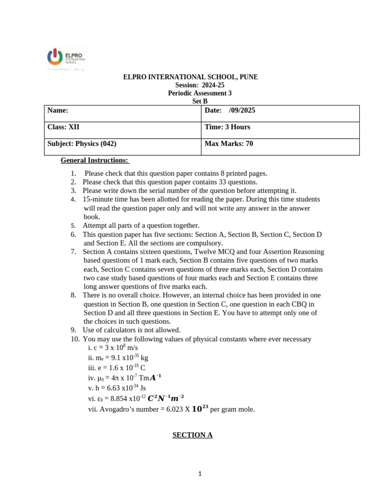 QP Xii Physics Pa 3 Set B 2024-25 | PDF | Alternating Current | Inductor