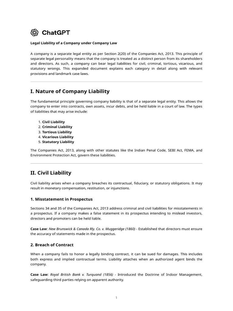 Corporate Legal Liability Explained | PDF | Tort | Legal Liability