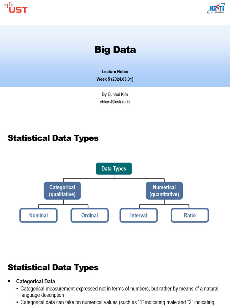 Bigdata Week5 Lecture Note | PDF | Categorical Variable | Level Of Measurement