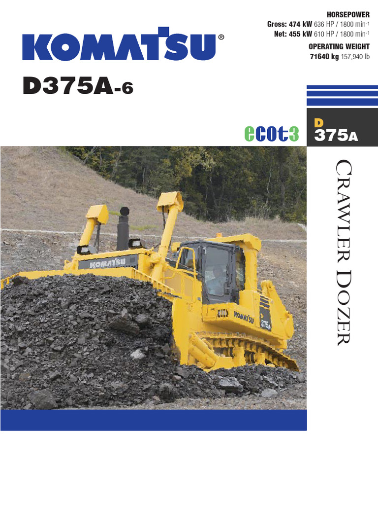 Komatsu D375A-6 Crawler Dozer Specs | PDF | Automatic Transmission ...