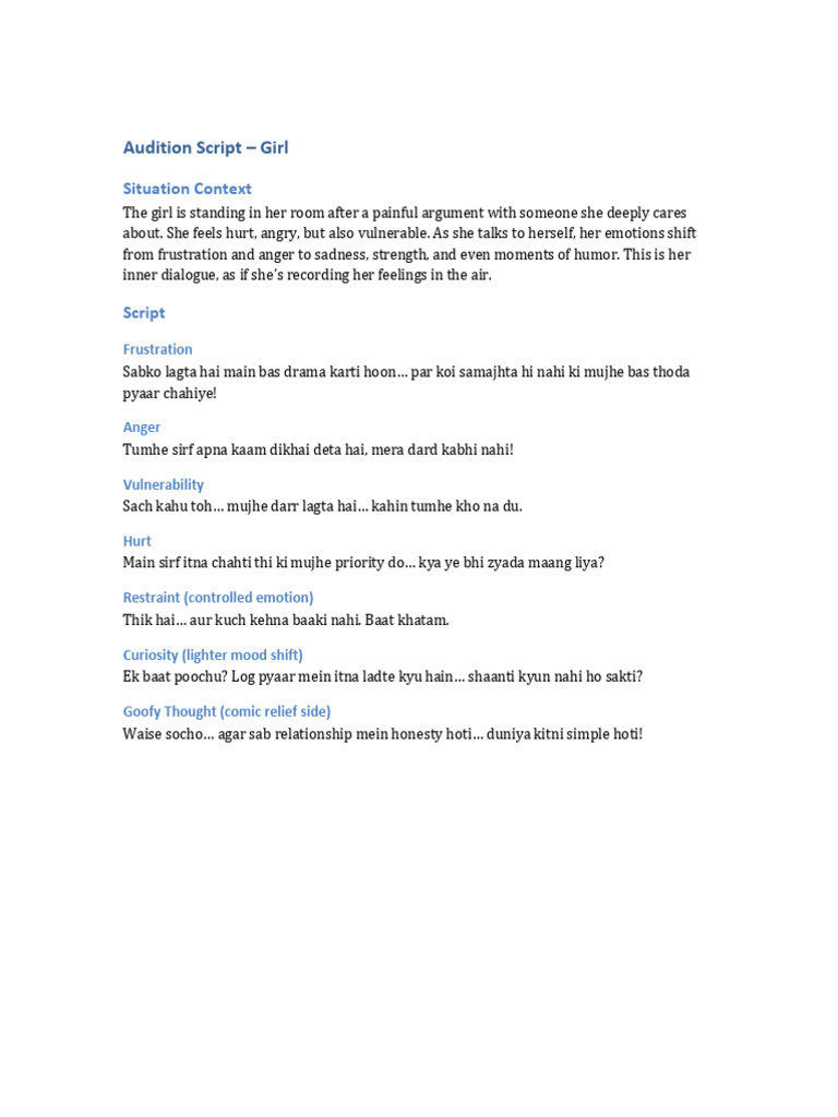 Audition Script (Girl) | PDF