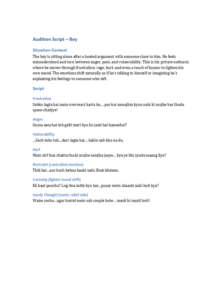Audition Script (Boy) | PDF