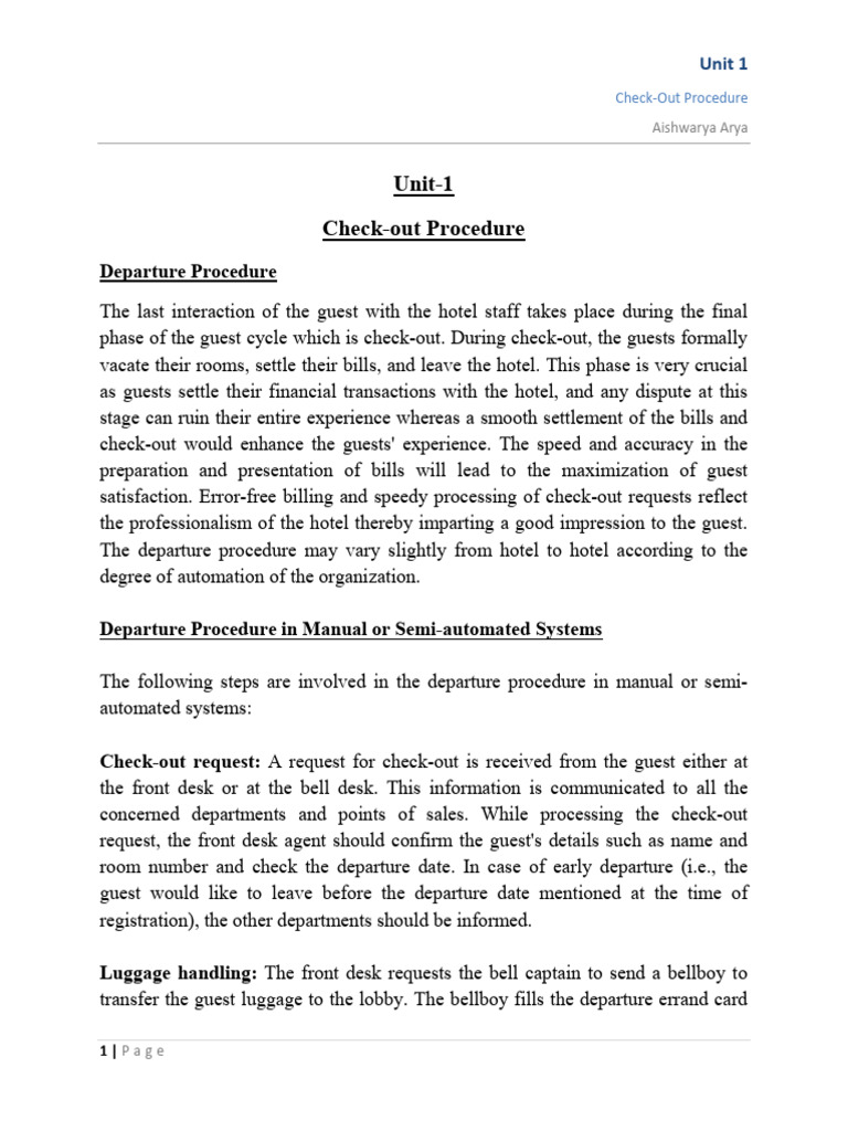 Hotel Check-Out Procedure Overview | PDF | Cheque | Payments