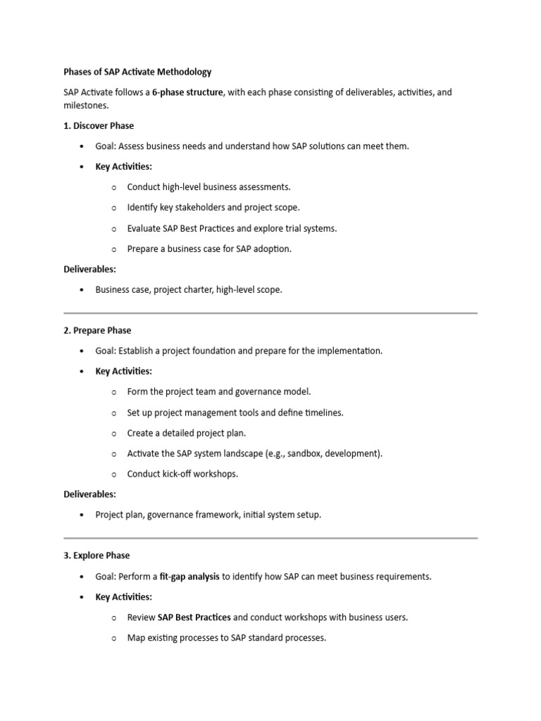 Phases of SAP Activate Methodology | PDF | Software Development Process | Software Engineering