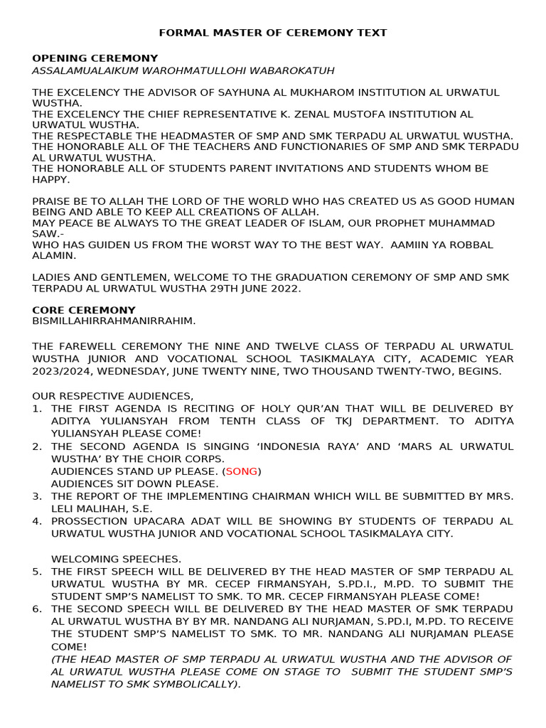 Graduation Ceremony Script for SMP-SMK | PDF | Abrahamic Religions