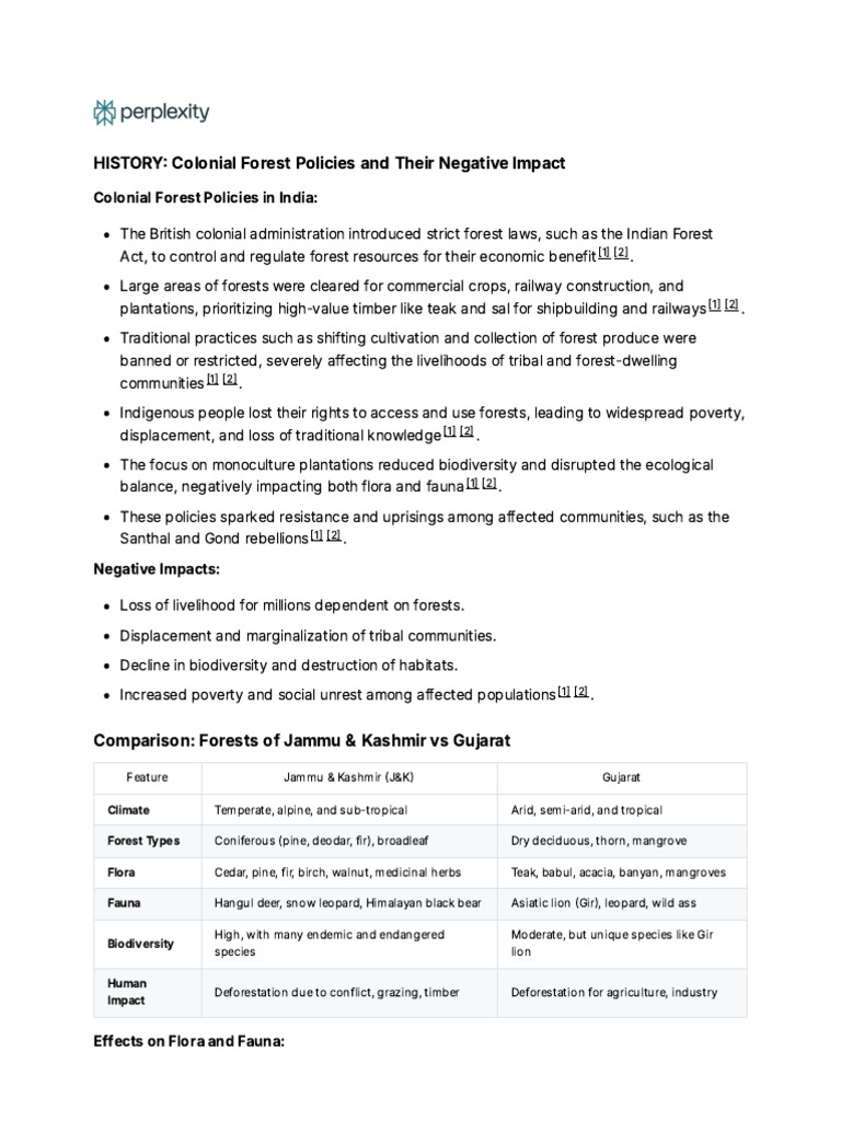 HISTORY - Colonial Forest Policies and Their Negati | PDF | Forests ...