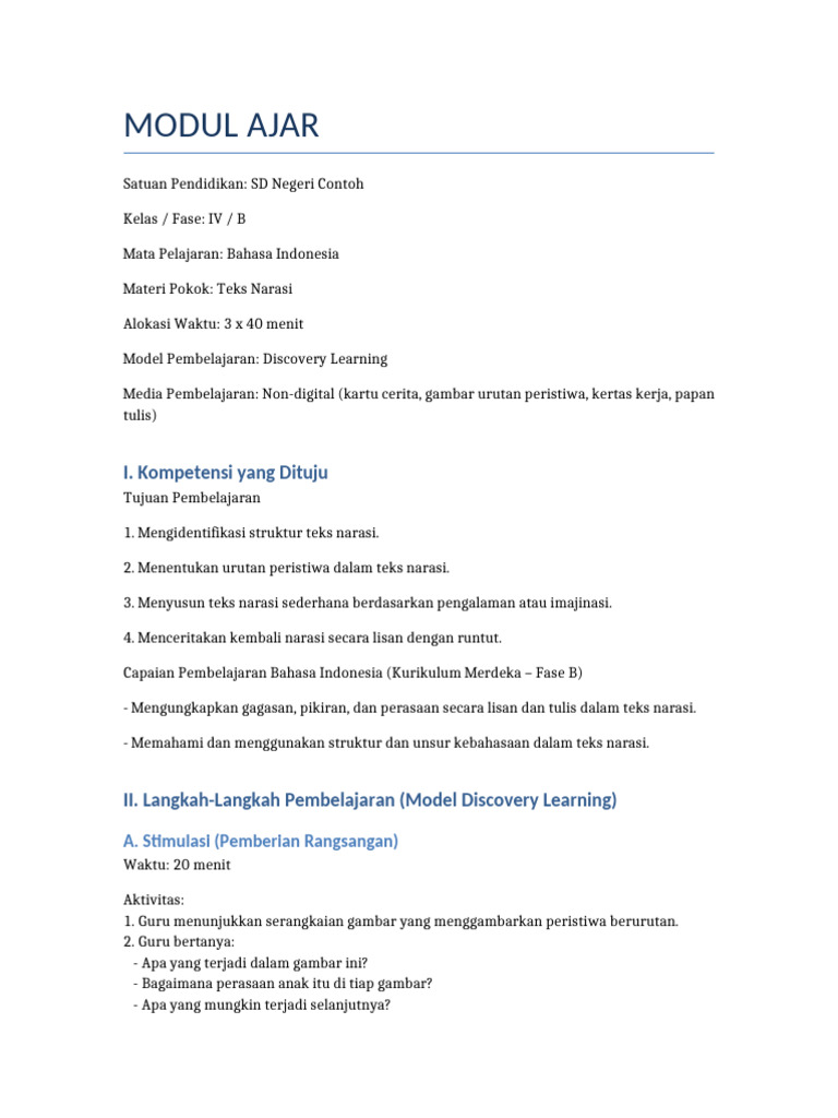 Modul Ajar Discovery Learning Teks Narasi SD | PDF