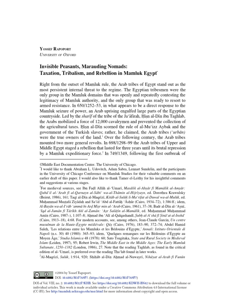 Memlûk Mısır'Inda Vergi, Kabilecilik Ve İsyan MSR - VIII-2 - 2004 ...