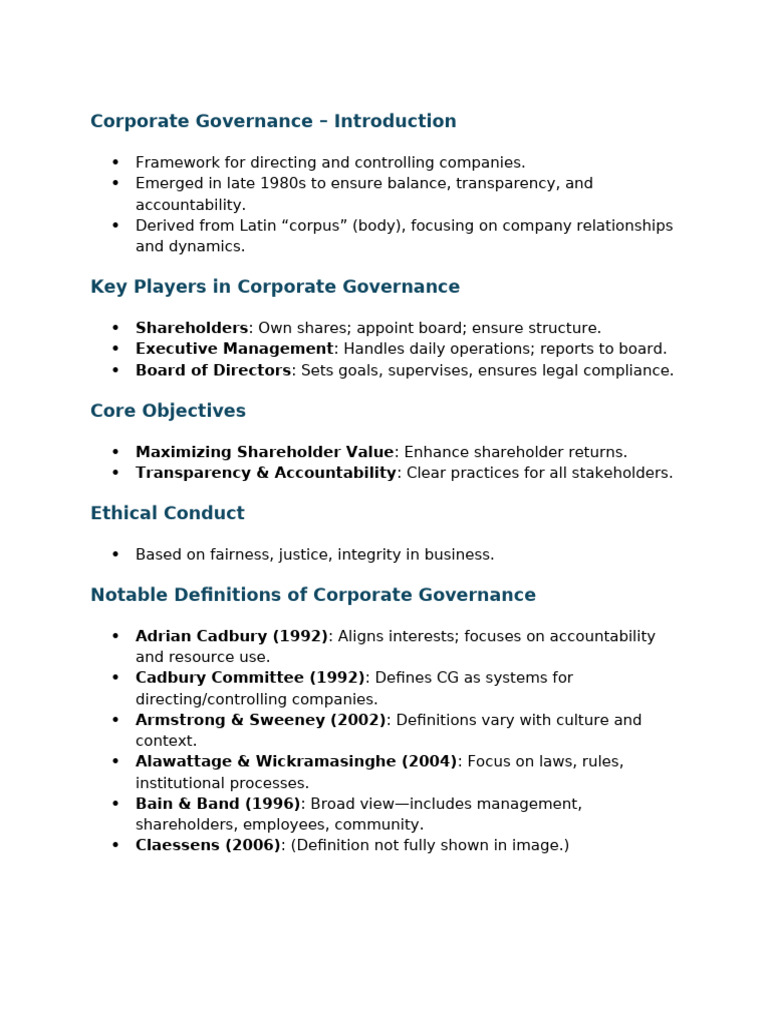 Corporate Governance - Introduction | PDF | Corporate Governance ...