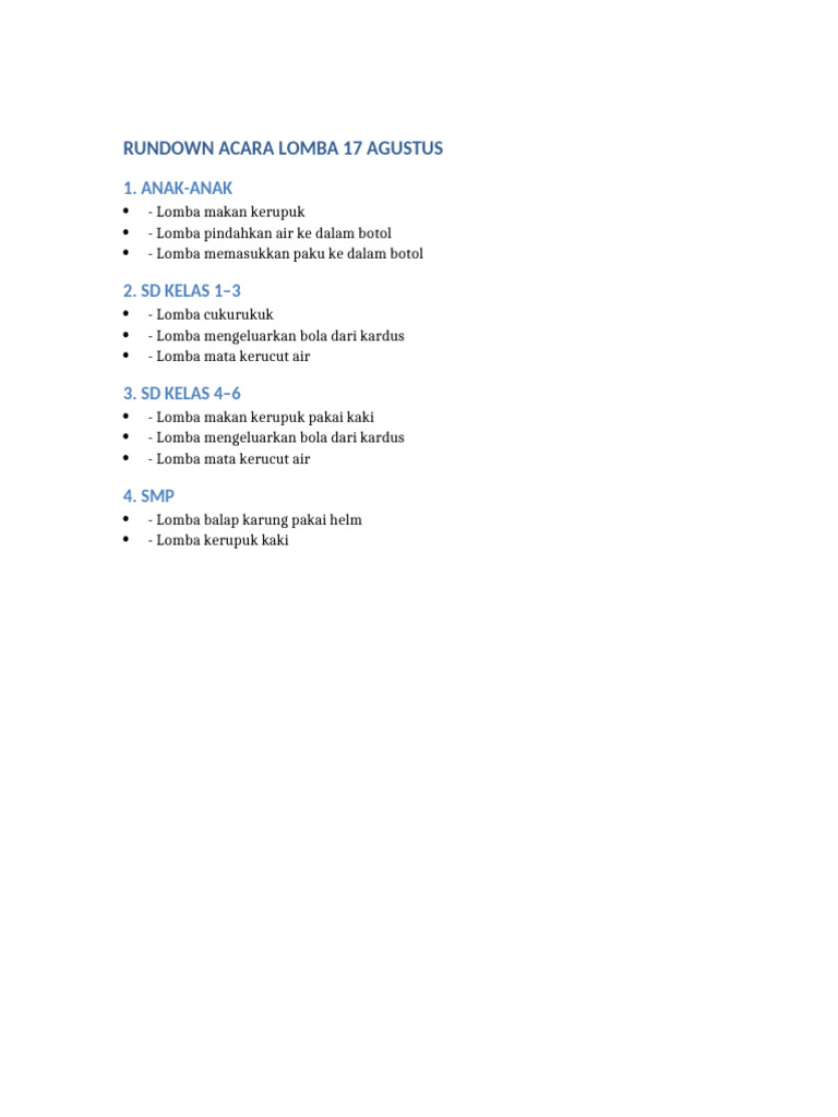 Rundown Lomba 17 Agustus Anak dan SMP | PDF