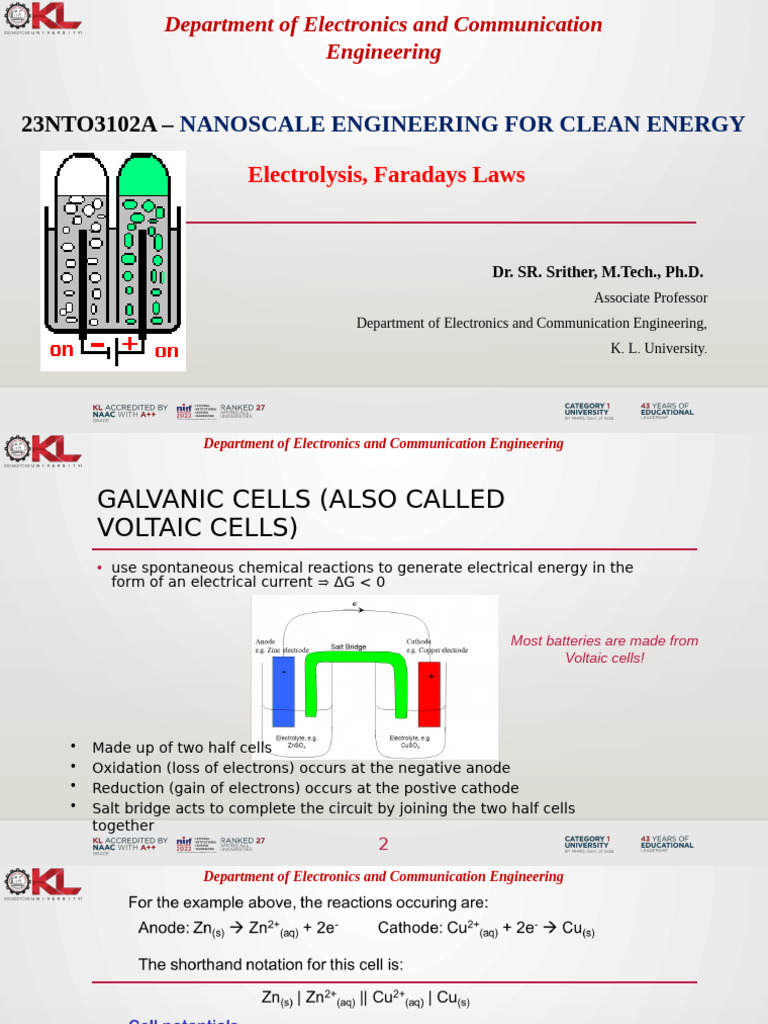 Electrolysis, Faradays Laws-KL | PDF | Electrochemistry | Chemical ...