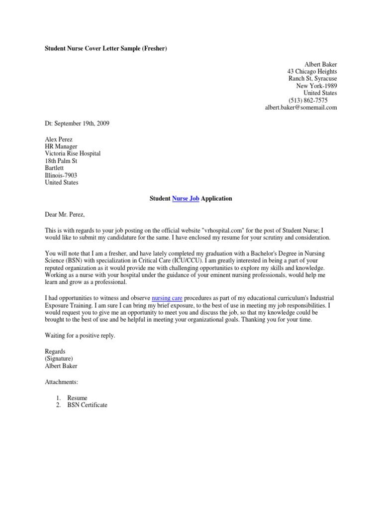 Student Nurse Cover Letter Sample | PDF | Nursing | Health Care