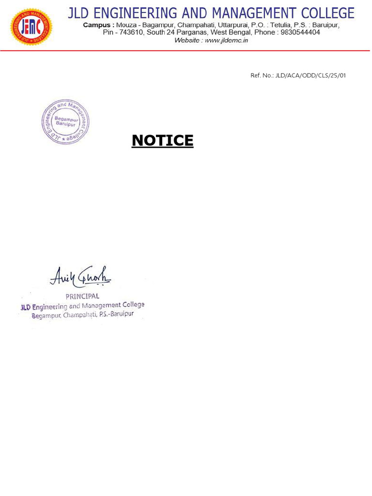 Regular Class Notice - Odd - 25-26 | PDF